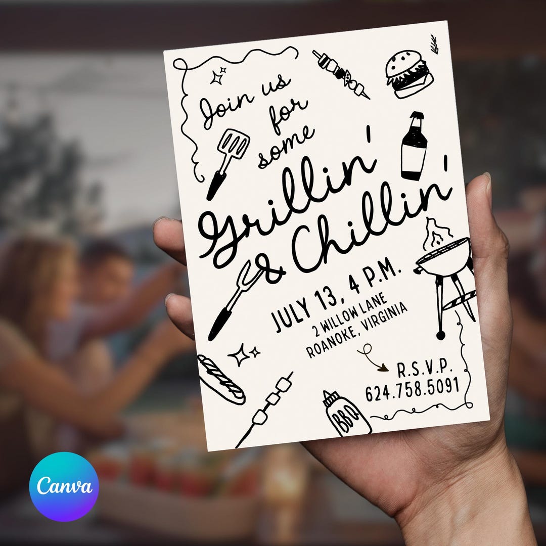 Editable BBQ Invitation Template Canva | Grillin and Chillin | 5x7 ...