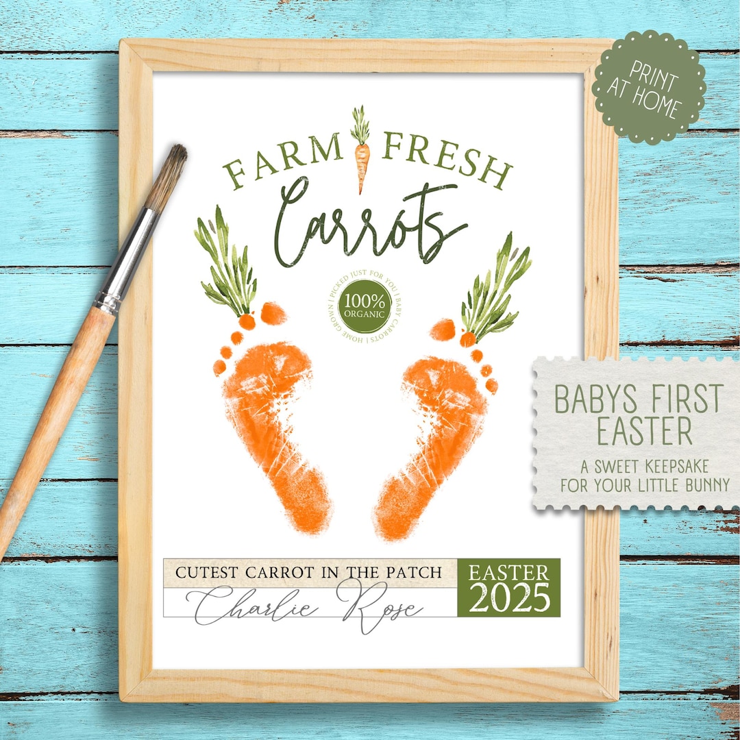 Baby Footprint Carrot Patch Sign - First Easter Print - Paint Foot ...