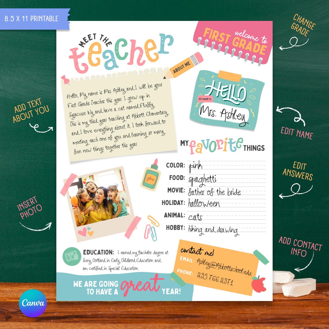Editable Meet the Teacher Template – Back to School Canva Printable 8 ...