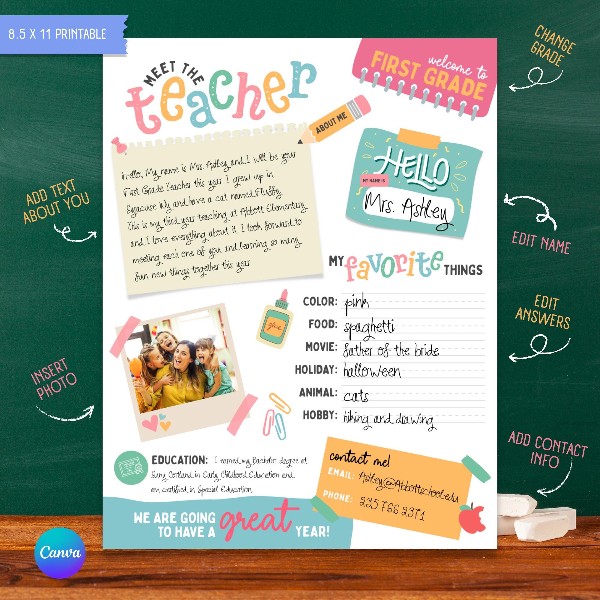 Editable Meet the Teacher Template – Back to School Canva Printable 8 ...