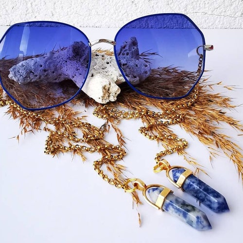 Armless Chain Temple Sunglasses Unique Natural Light Blue - Etsy