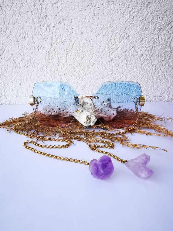 Armless Chain Temple Sunglasses Unique Natural Light Purple - Etsy