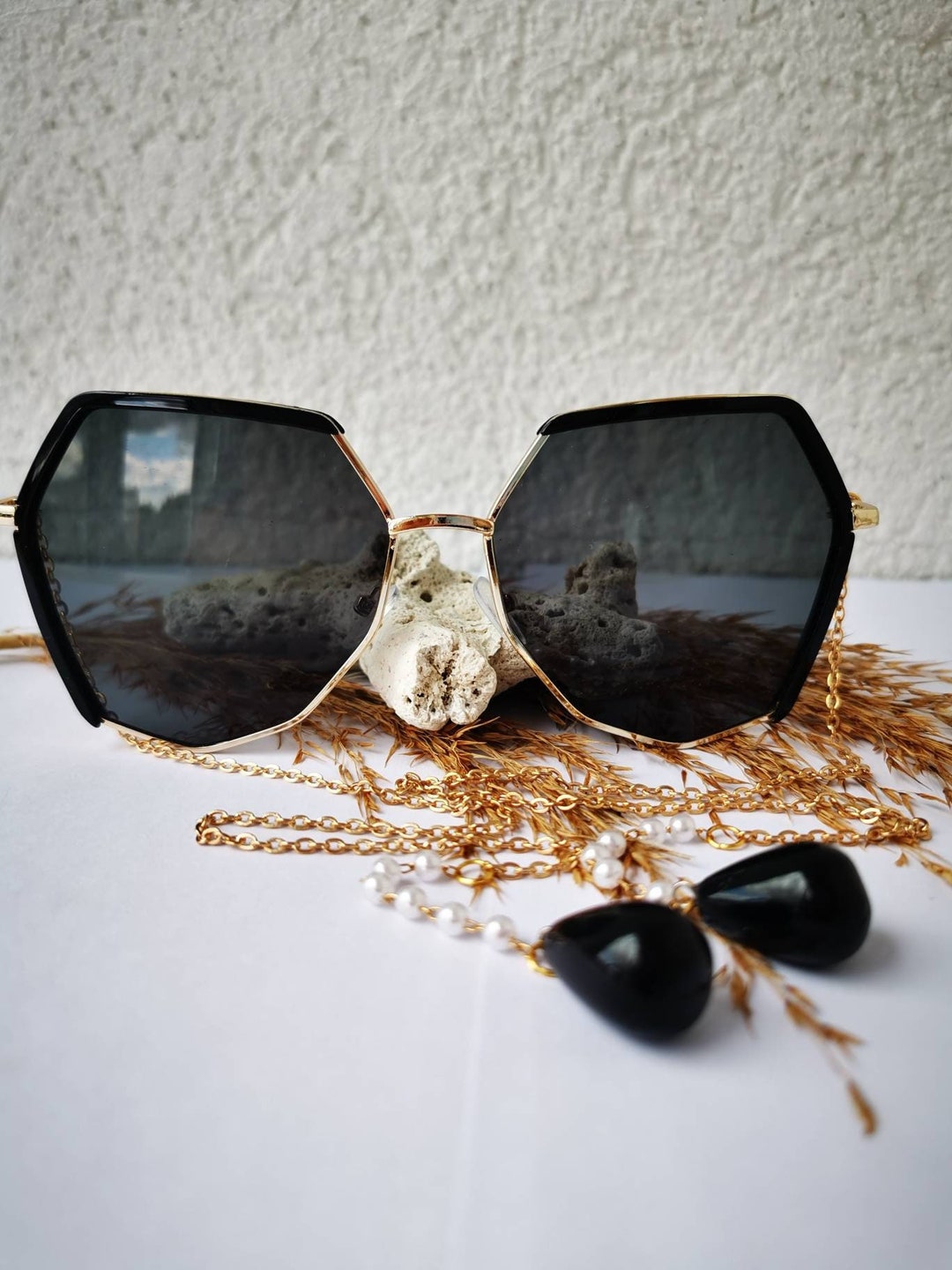 Armless Chain Arms Temple Unitary Sunglasses Unique Chain Polygon ...