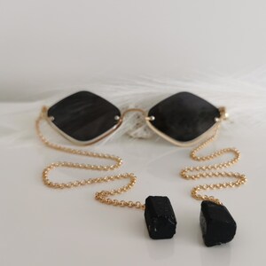 Templeless Glasses With Gold Chain and Natural Black Tourmaline ...