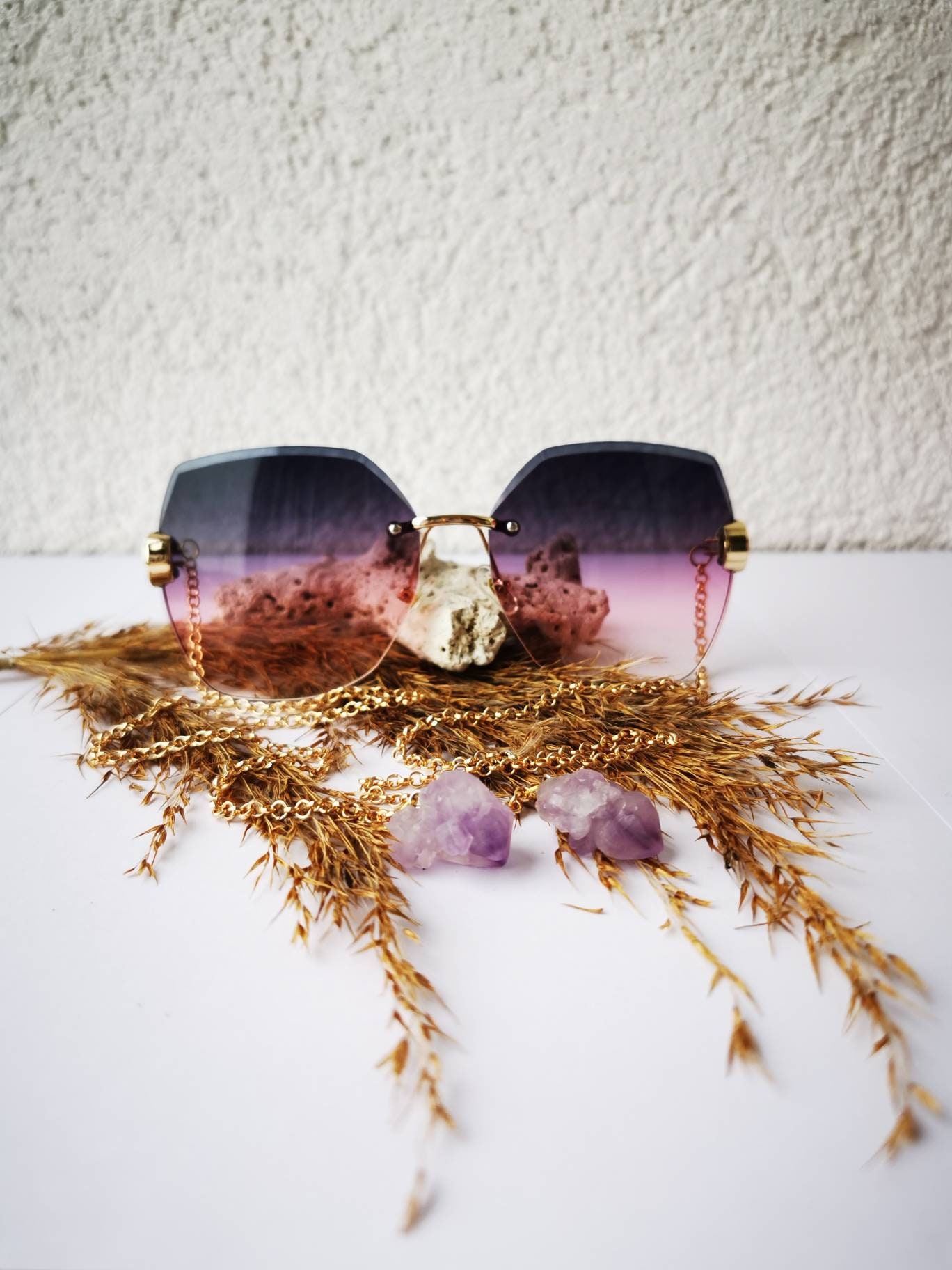 Armless Chain Temple Sunglasses Unique Natural Light Purple - Etsy
