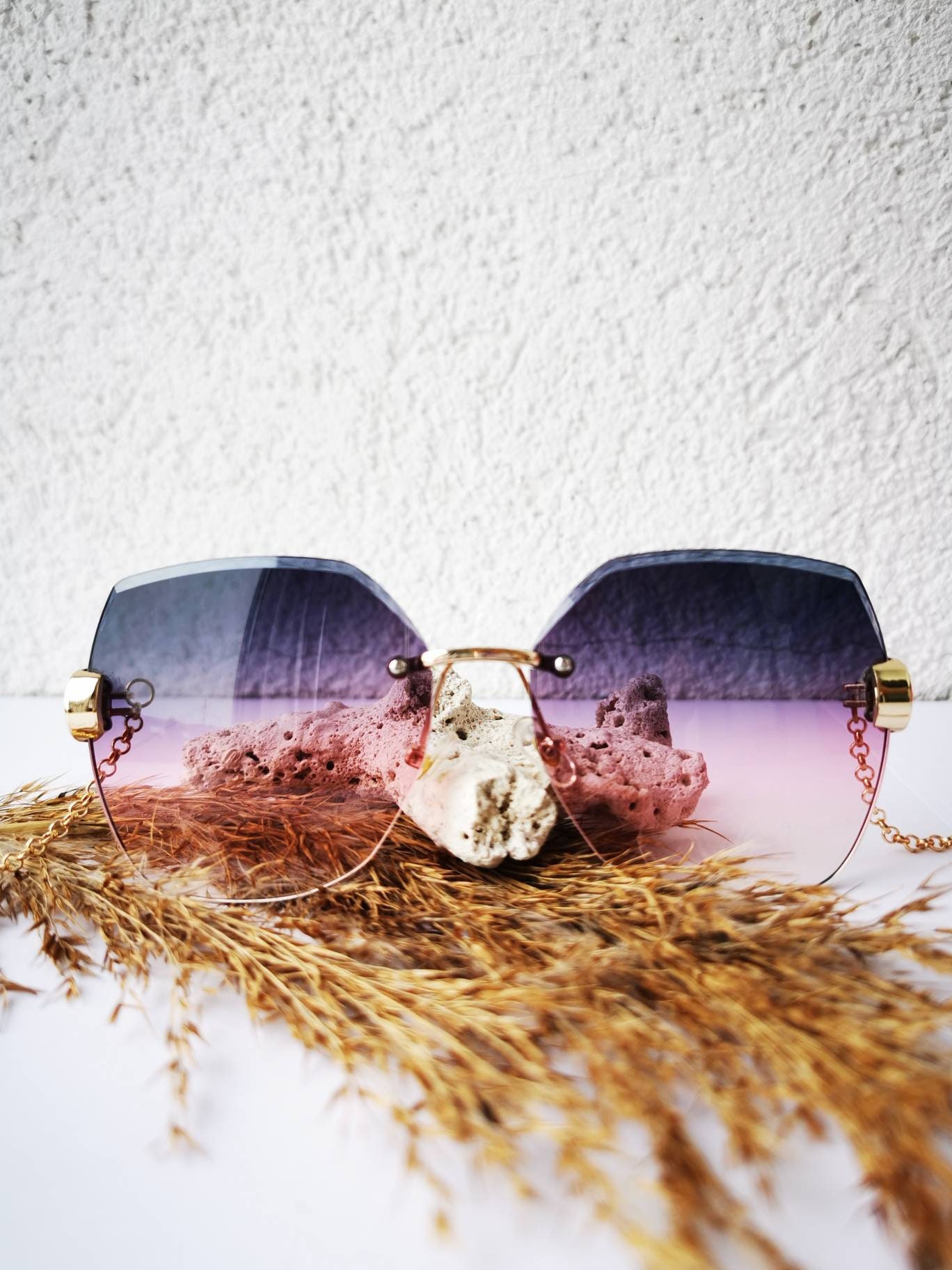 Armless Chain Temple Sunglasses Unique Natural Light Purple - Etsy