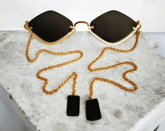 Templeless Glasses With Gold Chain and Natural Black Tourmaline ...