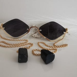 Templeless Glasses With Gold Chain and Natural Black Tourmaline ...