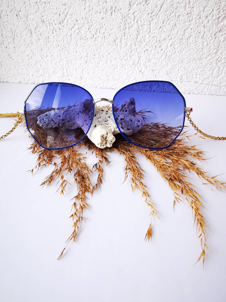 Handmade Blue Ombre Armless Sunglasses With Crystal Stone Chain - Etsy