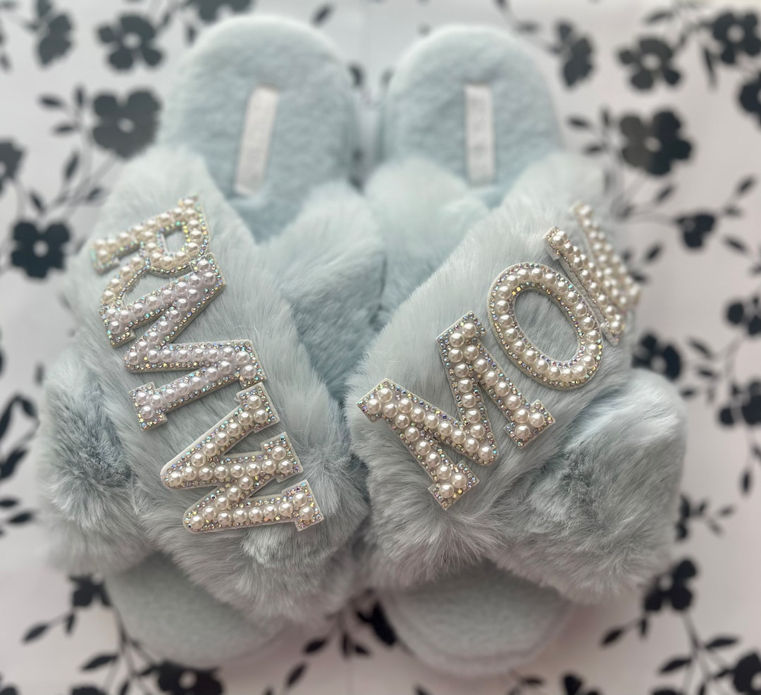 Personalized Faux Fur Slippers|new Mom Slippers|baby Shower Gifts for ...