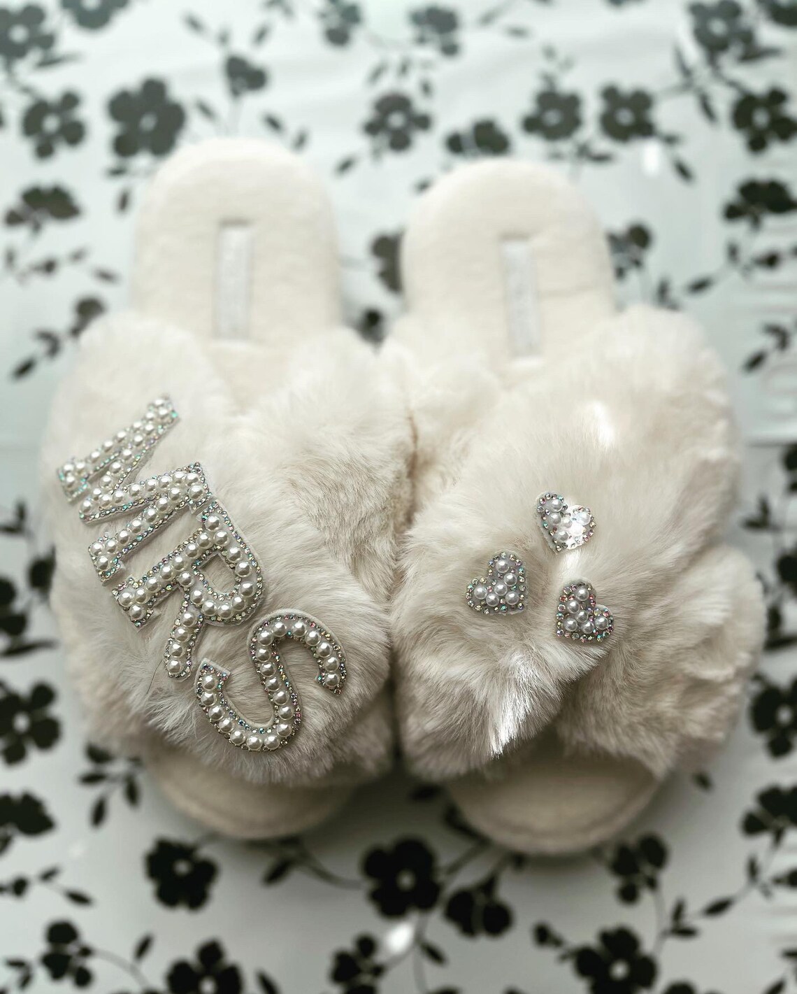 Faux Fur Mrs Slippers With Hearbridal Slipperscustomized - Etsy