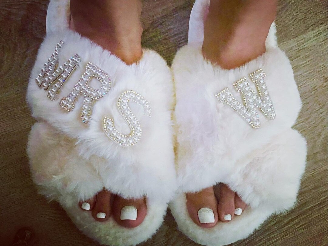 Faux Fur Bride Slippers| I Do Slippeers|customized Slippers|peal ...