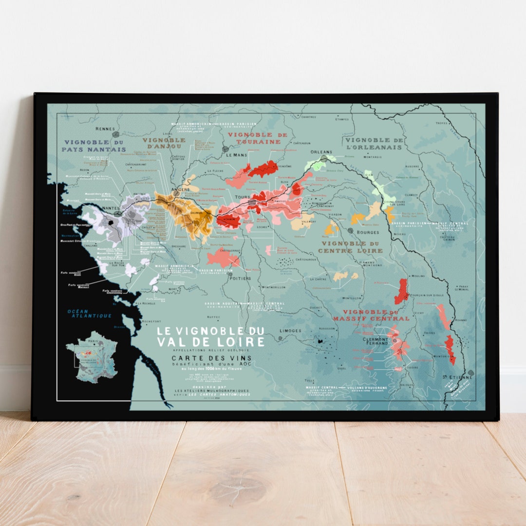 French Loire Valley Wine Map - 70x50cm - 27.5x19.7 in - All Great Wine ...
