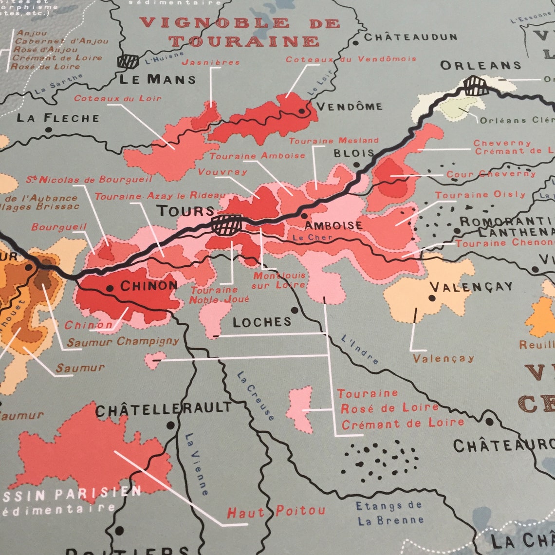French Loire Valley Wine Map 70x50cm 27.5x19.7 in All - Etsy