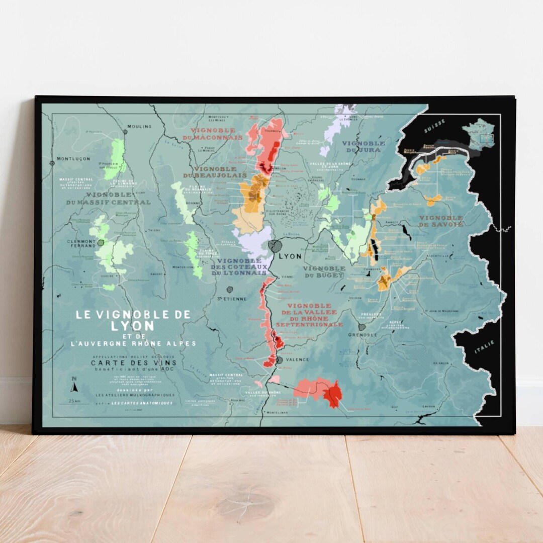 Detailed Map of Lyon AOC Wines - Beaujolais, Mâconnais and Rhône Valley ...