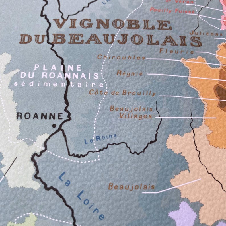 Detailed Map of Lyon AOC Wines - Beaujolais, Mâconnais and Rhône Valley ...