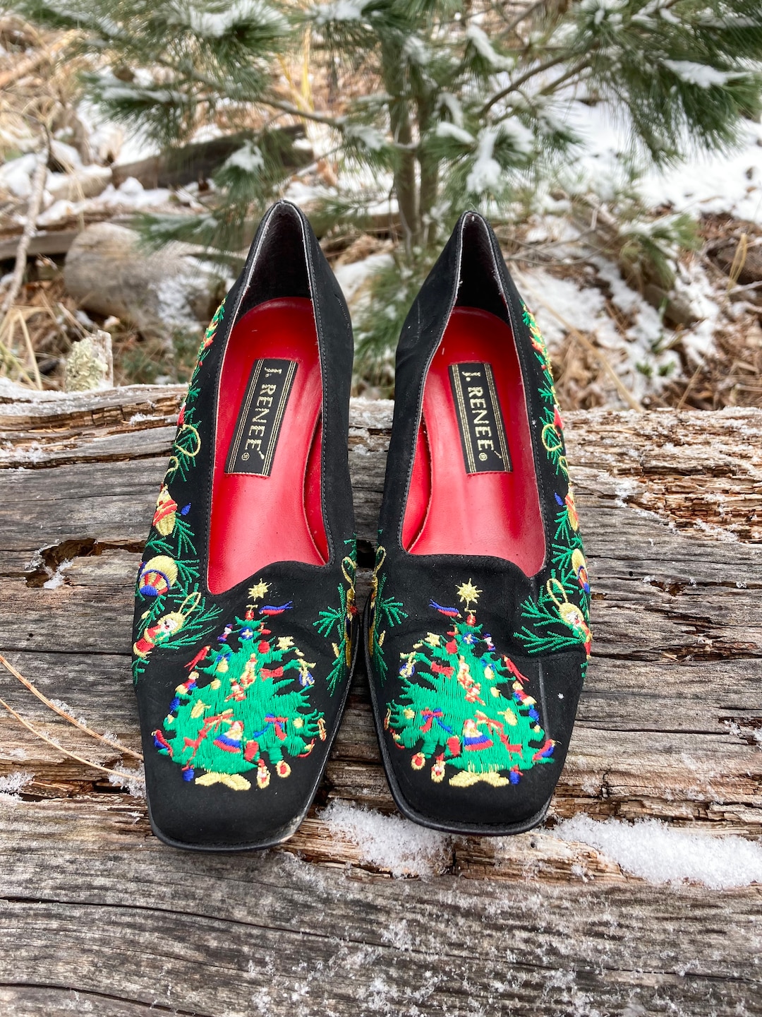 Vintage 80s | Christmas | Embroidered | Velvet | Pumps | Clear Heels ...