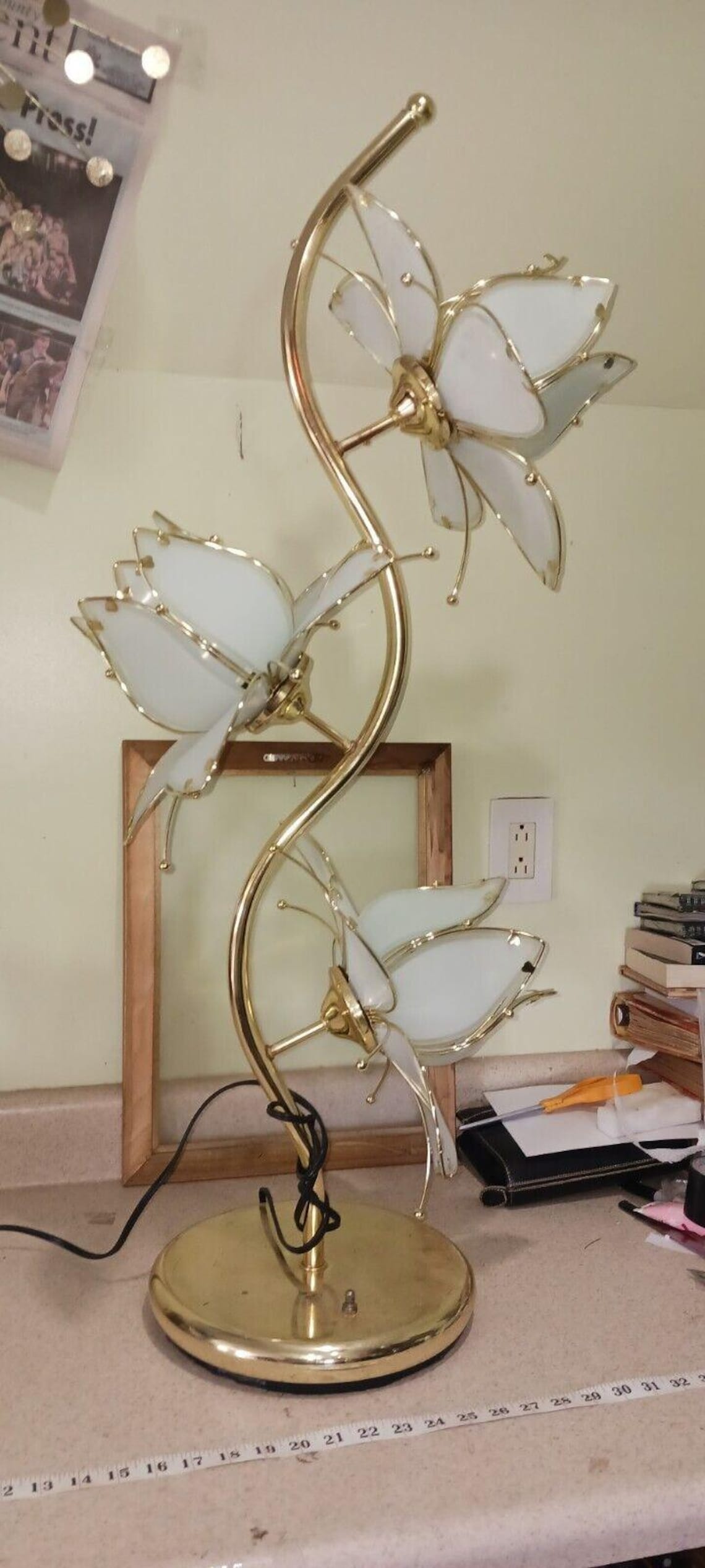 Vintage 80's Hollywood Regency 3 Way Glass Lotus Flower Accent Lamp - Etsy