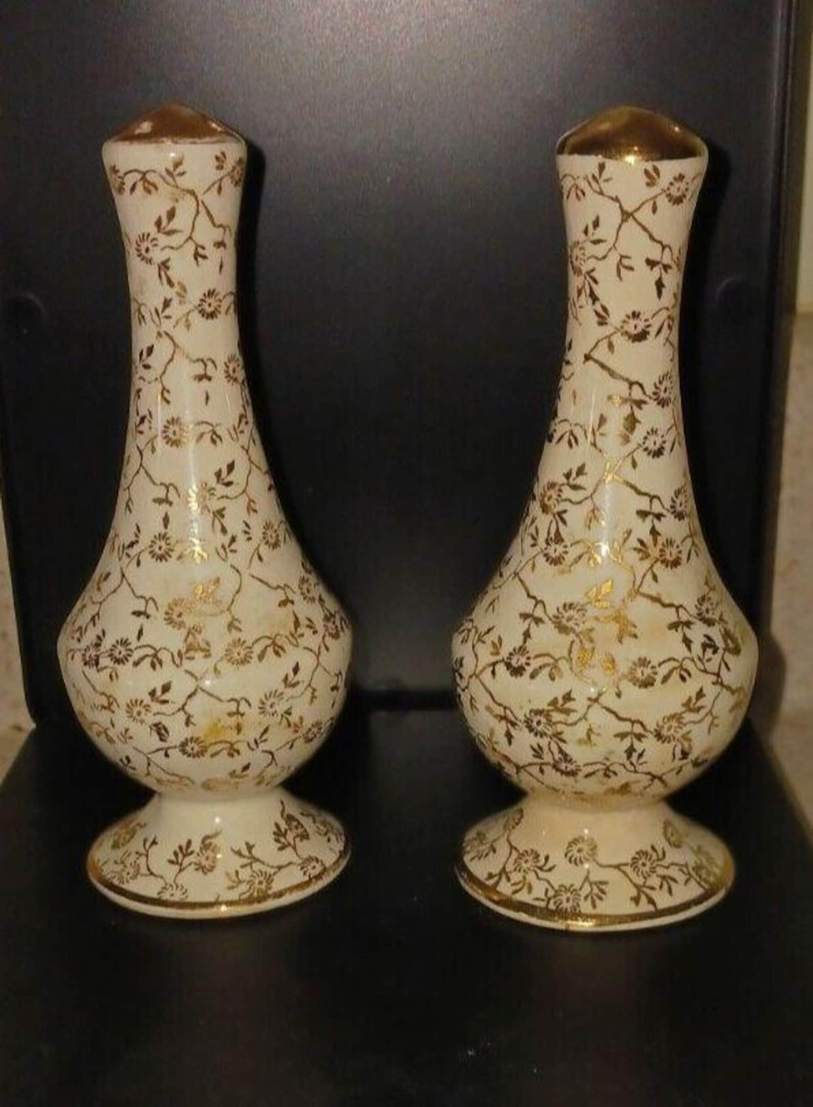 Vintage Ceramic Ivory/gold Salt/pepper Set Hollywood Regency - Etsy