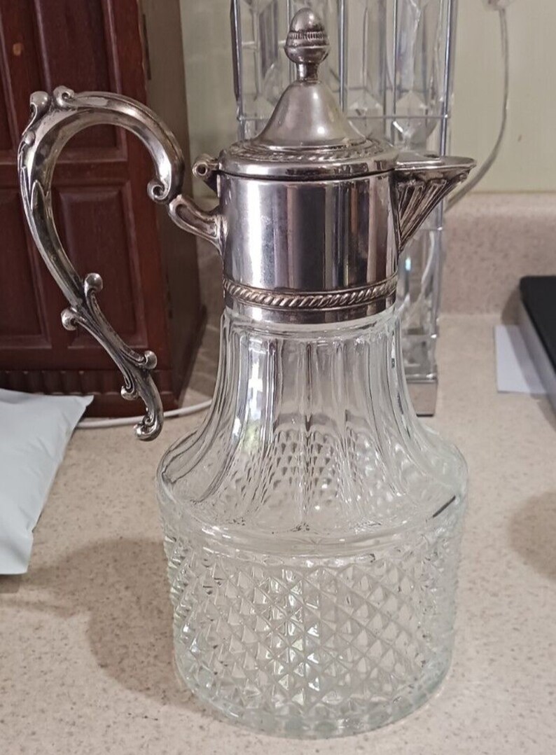 Vintage Leonard Italy Crystal Claret Diamond Point Silver Glass Water ...