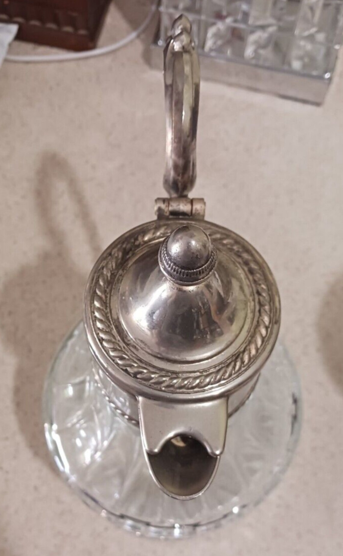 Vintage Leonard Italy Crystal Claret Diamond Point Silver Glass Water ...