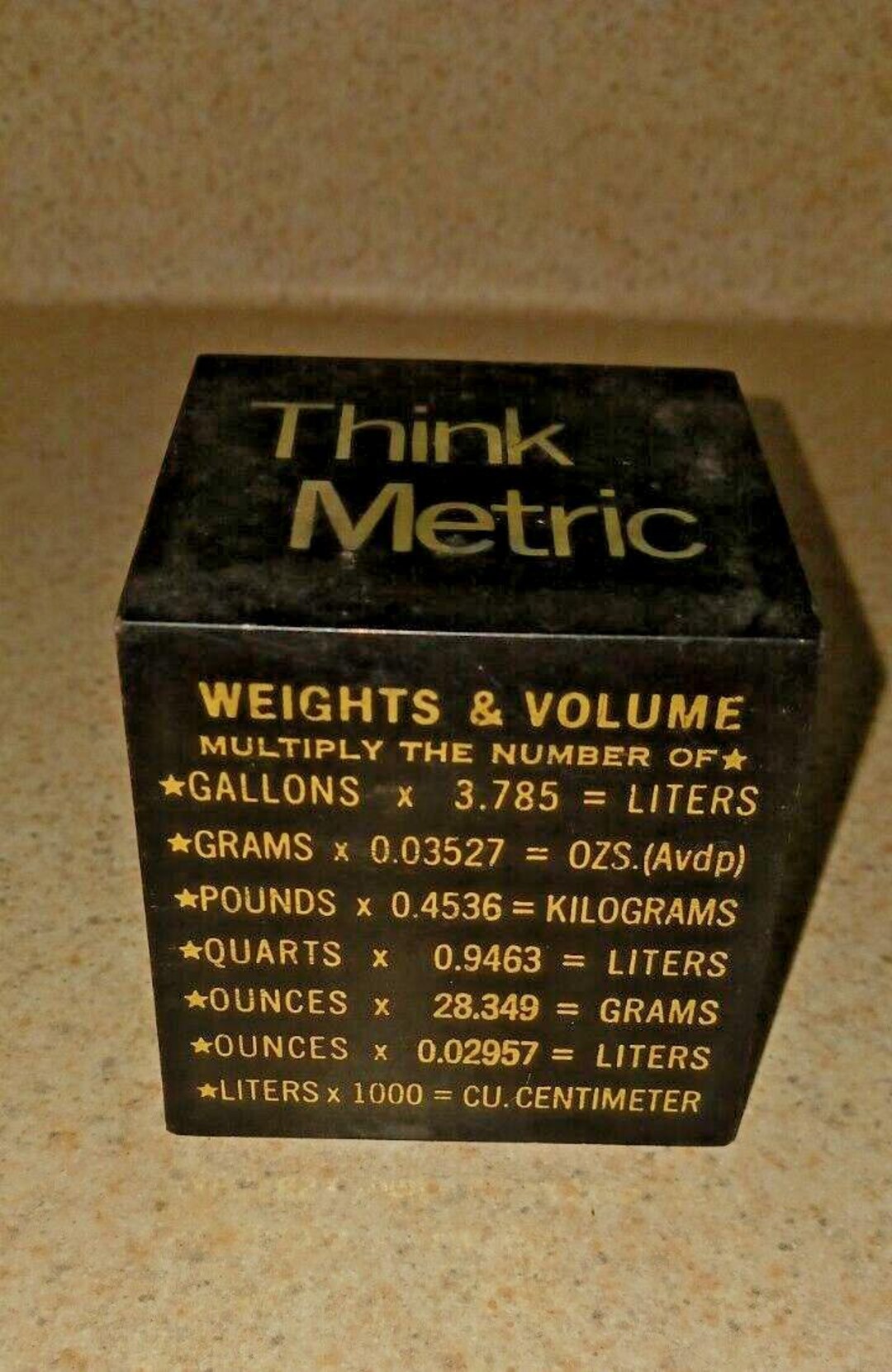 Vintage Think Metric 2.5 X 2.5 Conversion Cube Paperweight Gold ...