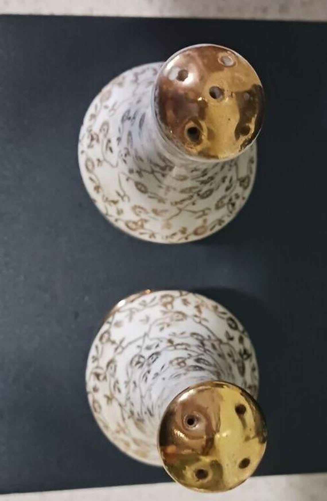 Vintage Ceramic Ivory/gold Salt/pepper Set Hollywood Regency - Etsy