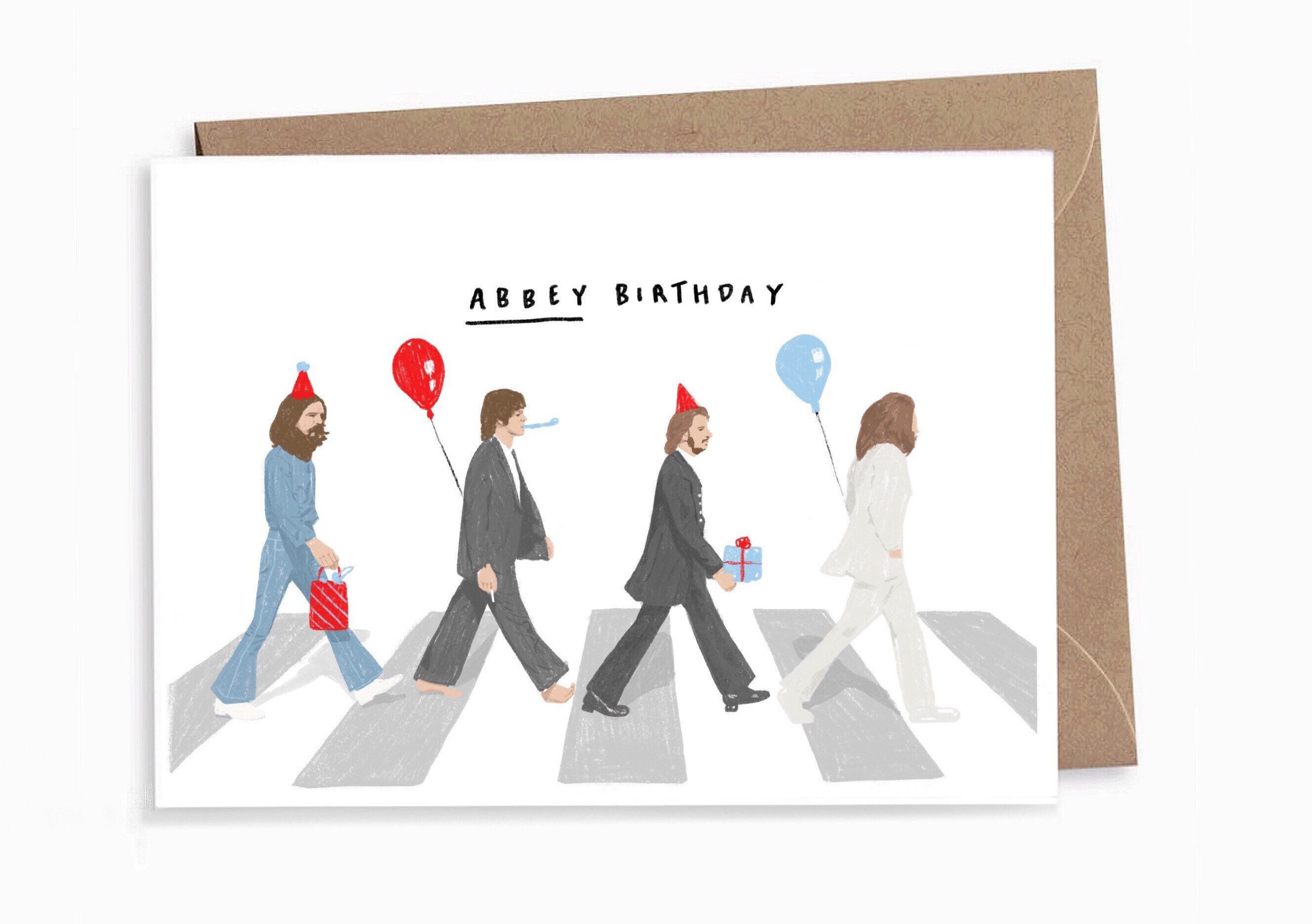 The Beatles Illustrated Birthday Card | Funny Abbey Road Pun | Pop ...