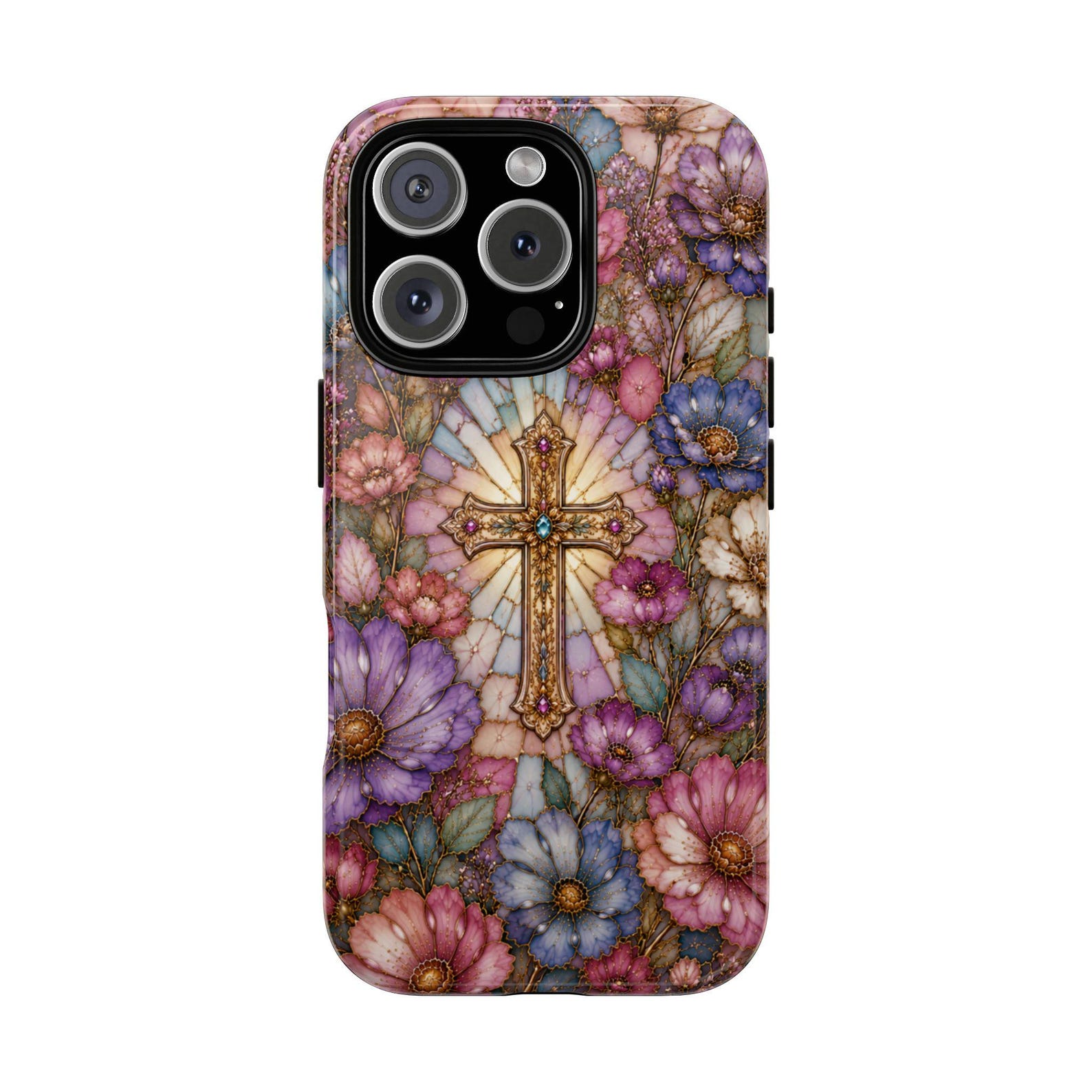 Christian Cross Phone Case Aesthetic Floral Stained Glass Illusion ...
