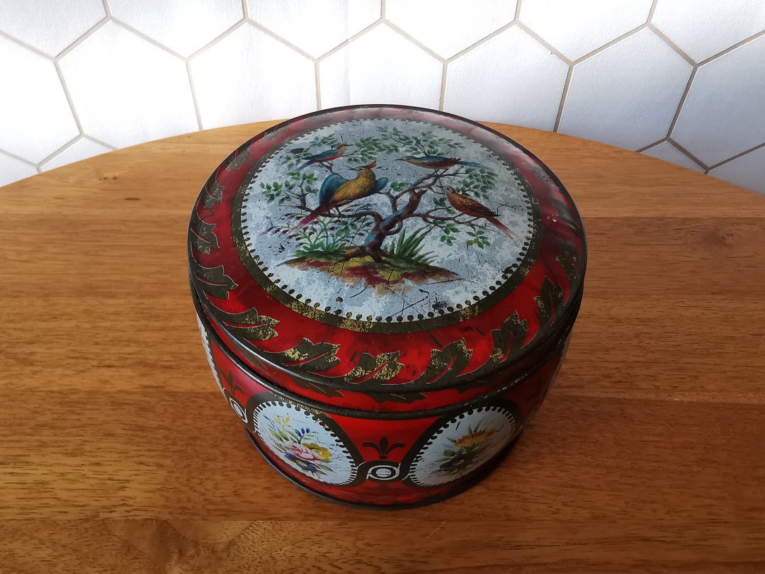Vintage Red Tin/container With Birds and Flowers Decoration - Etsy