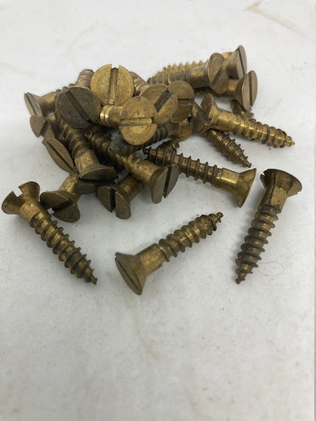 8 X 7/8 Vintage Brass Screws (24) Slotted Flat Head Wood Screws - Etsy