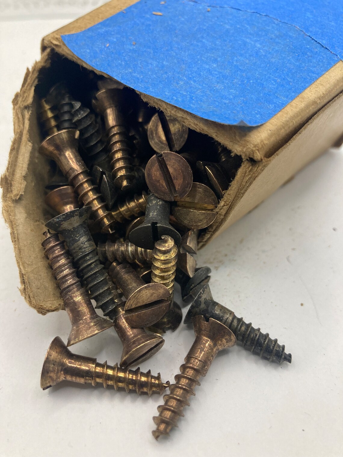 10 X 7/8 Vintage Copper Brass Screws (24) Slotted Flat Head Wood Screws ...