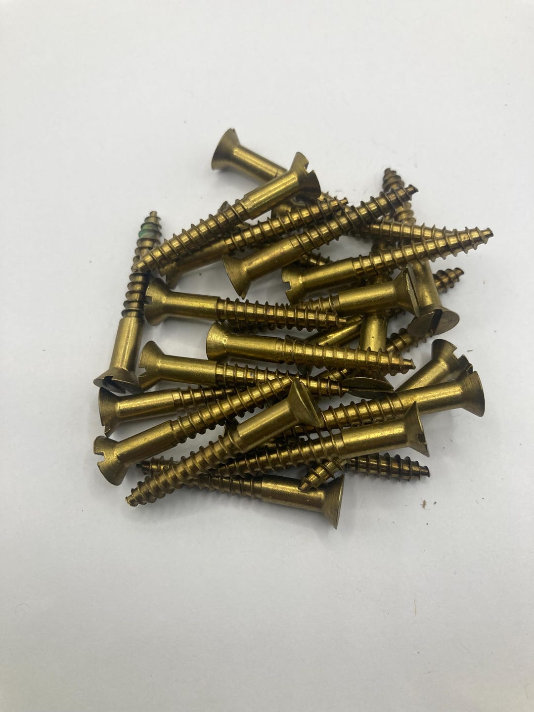 10 X 1 1/2 Vintage Atlas Brass Screws (24) Slotted Flat Head Wood ...