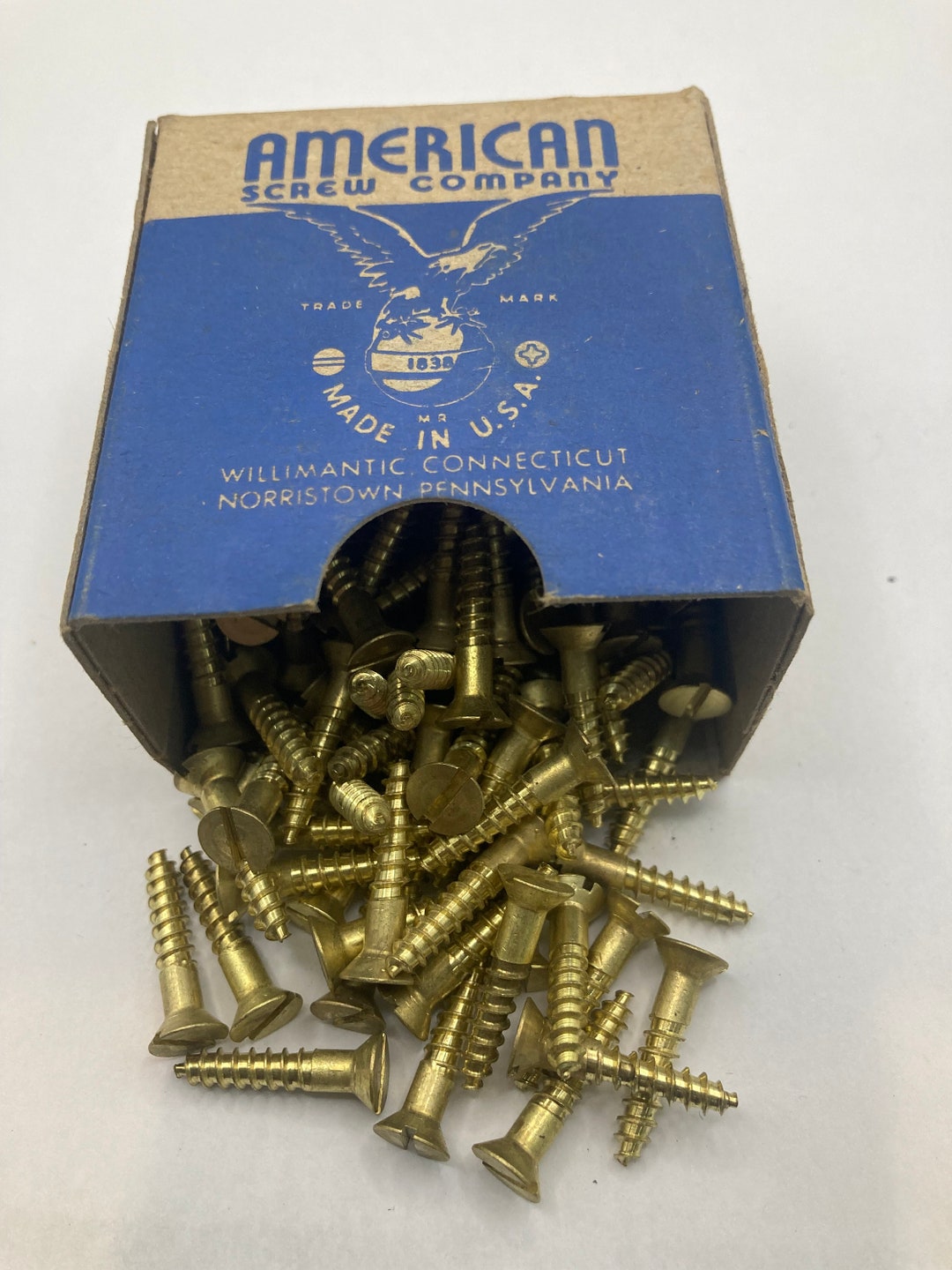 8 X 7/8 Vintage American Brass Screws (24) Slotted Flat Head Wood ...