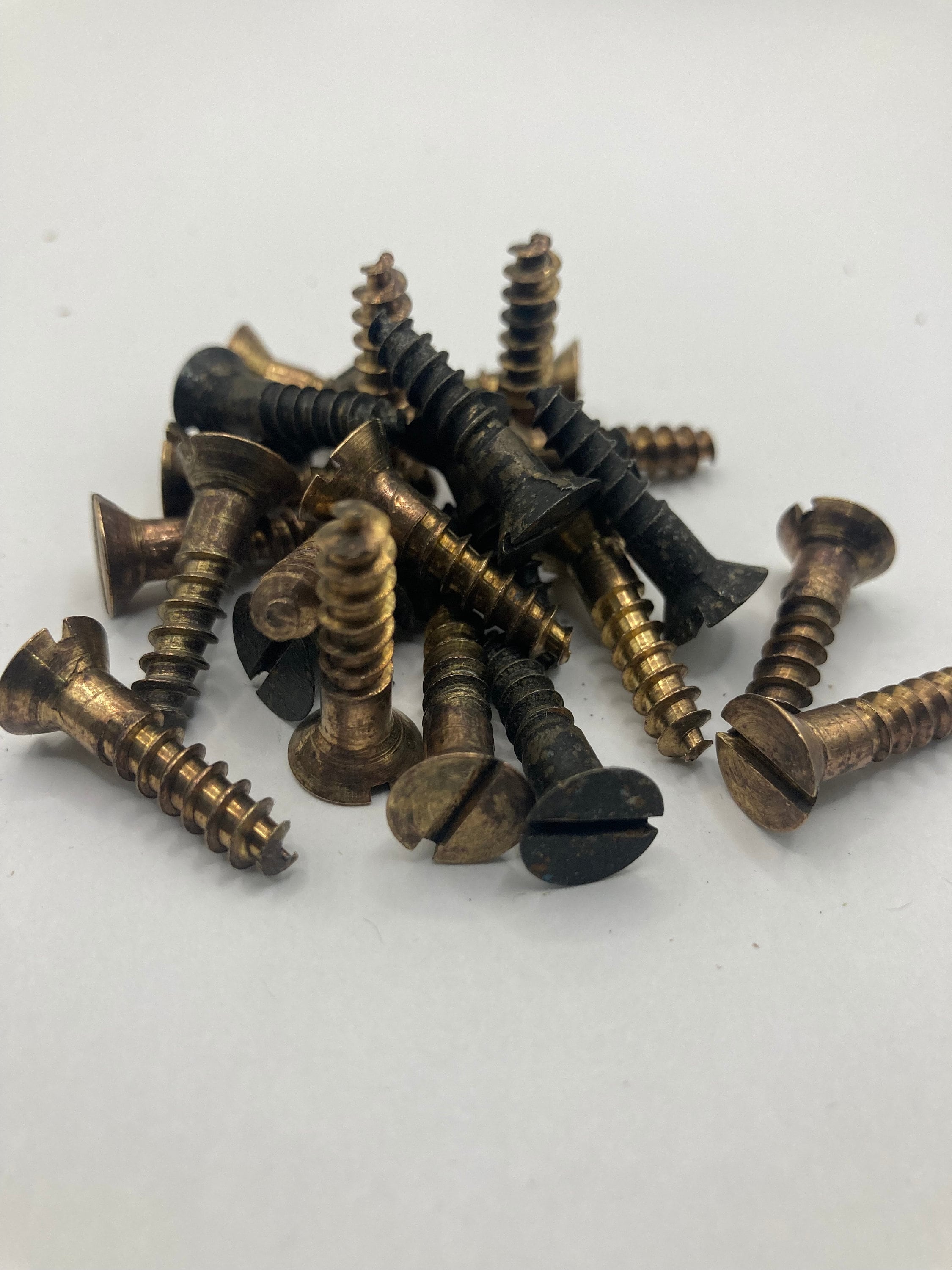 10 X 7/8 Vintage Copper Brass Screws (24) Slotted Flat Head Wood Screws ...