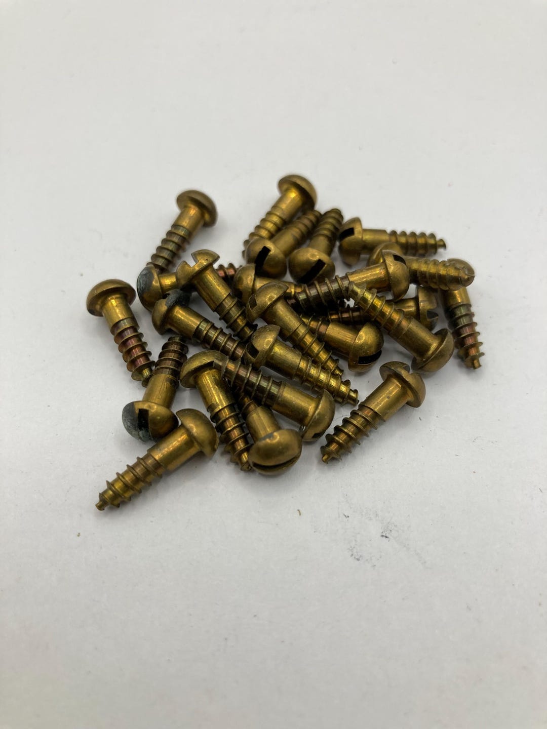 6 X 1/2 Vintage Atlas Brass Screws (24) Slotted Round Head Wood Screws ...