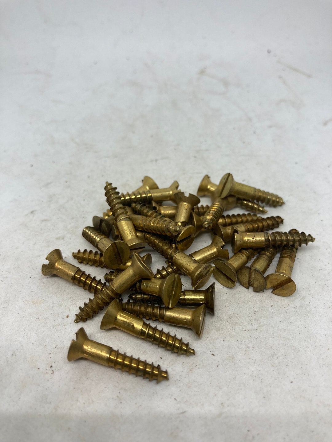 8 X 7/8 Vintage Stowell Brass Screws (28) Slotted Flat Head Wood Screws - Etsy