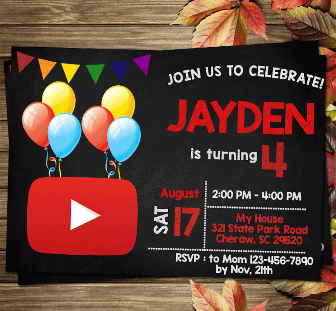 Printable Youtube Birthday Party Invitation - Etsy