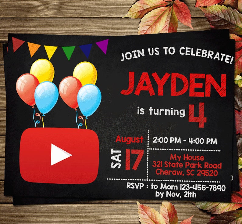 Printable Youtube Birthday Party Invitation - Etsy