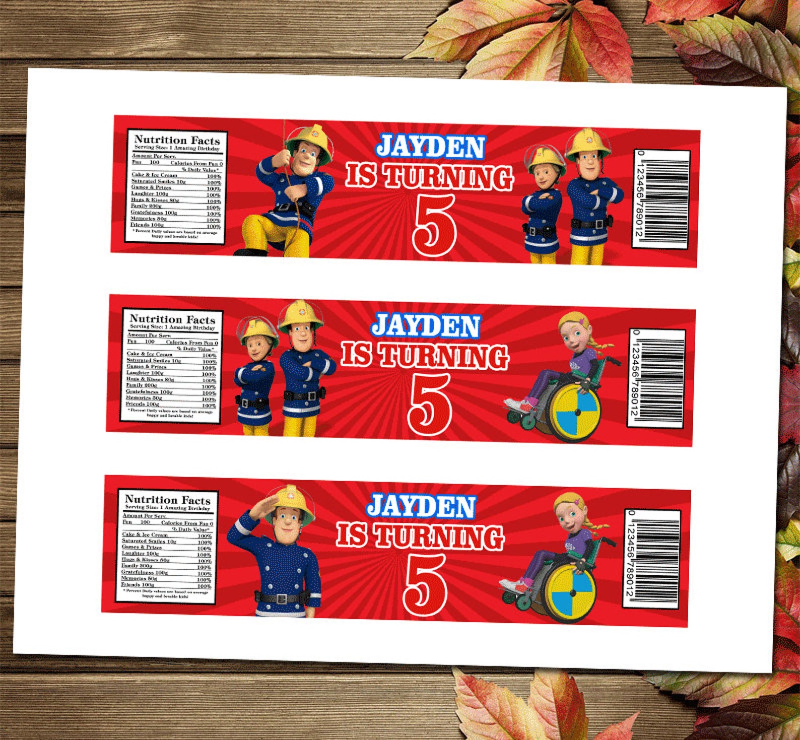Printable Fireman Sam Bottle Labels - Etsy