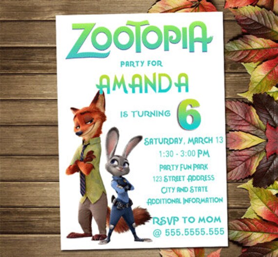 Printable Zootopia Things Birthday Party Invitation | Etsy
