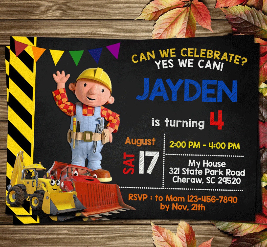 Printable Bob the Builder Birthday Party Invitation - Etsy