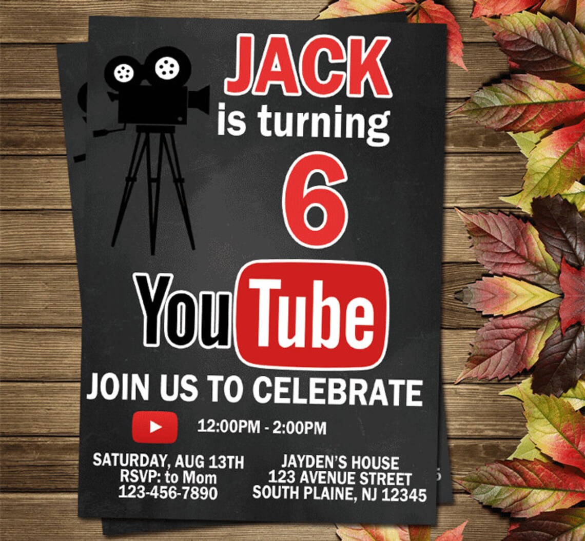 Printable Youtube Birthday Party Invitation - Etsy