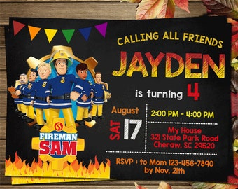 Fireman Sam Birthday Printable Invitation / Fireman Sam - Etsy