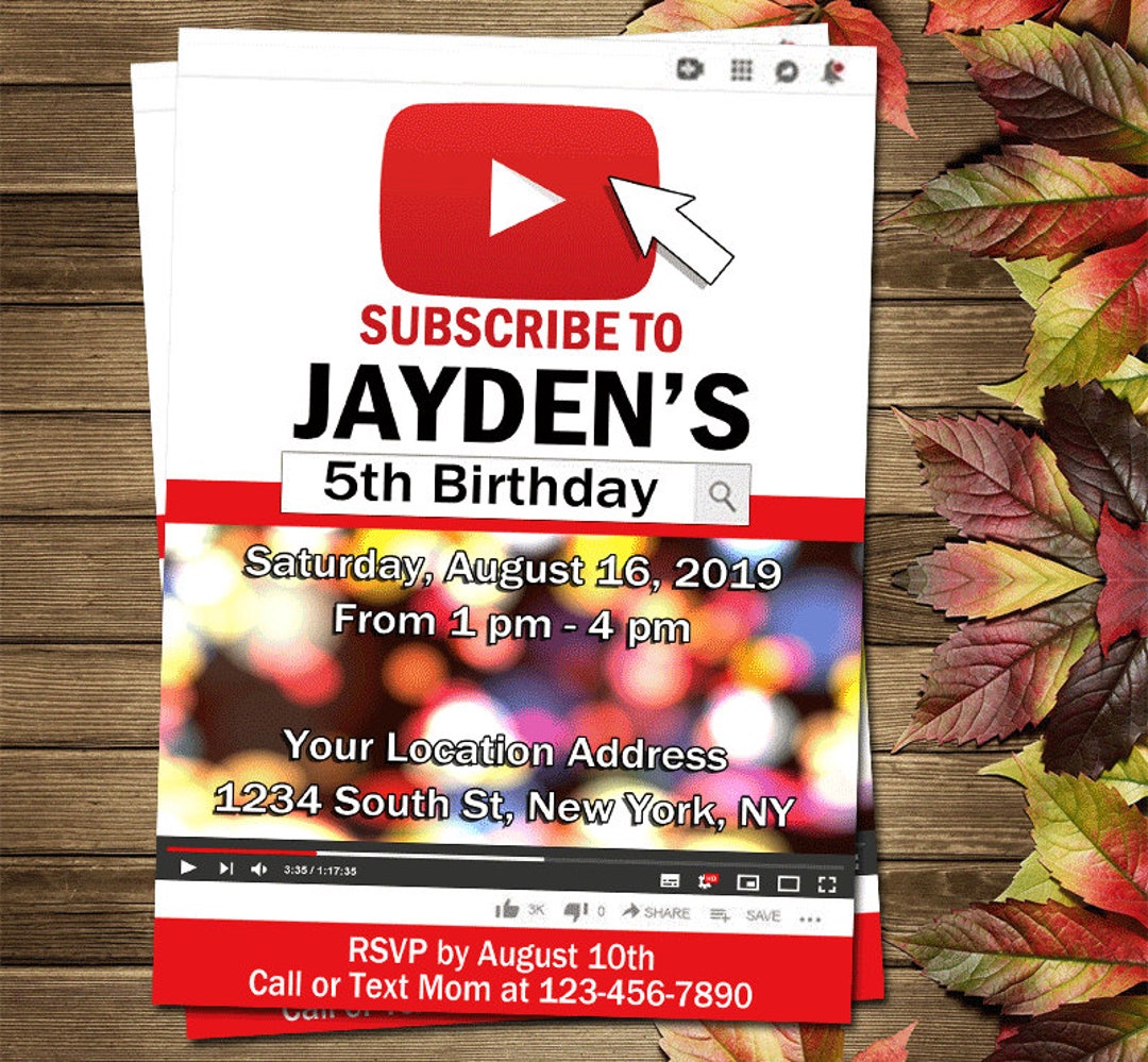 Printable Youtube Birthday Party Invitation - Etsy