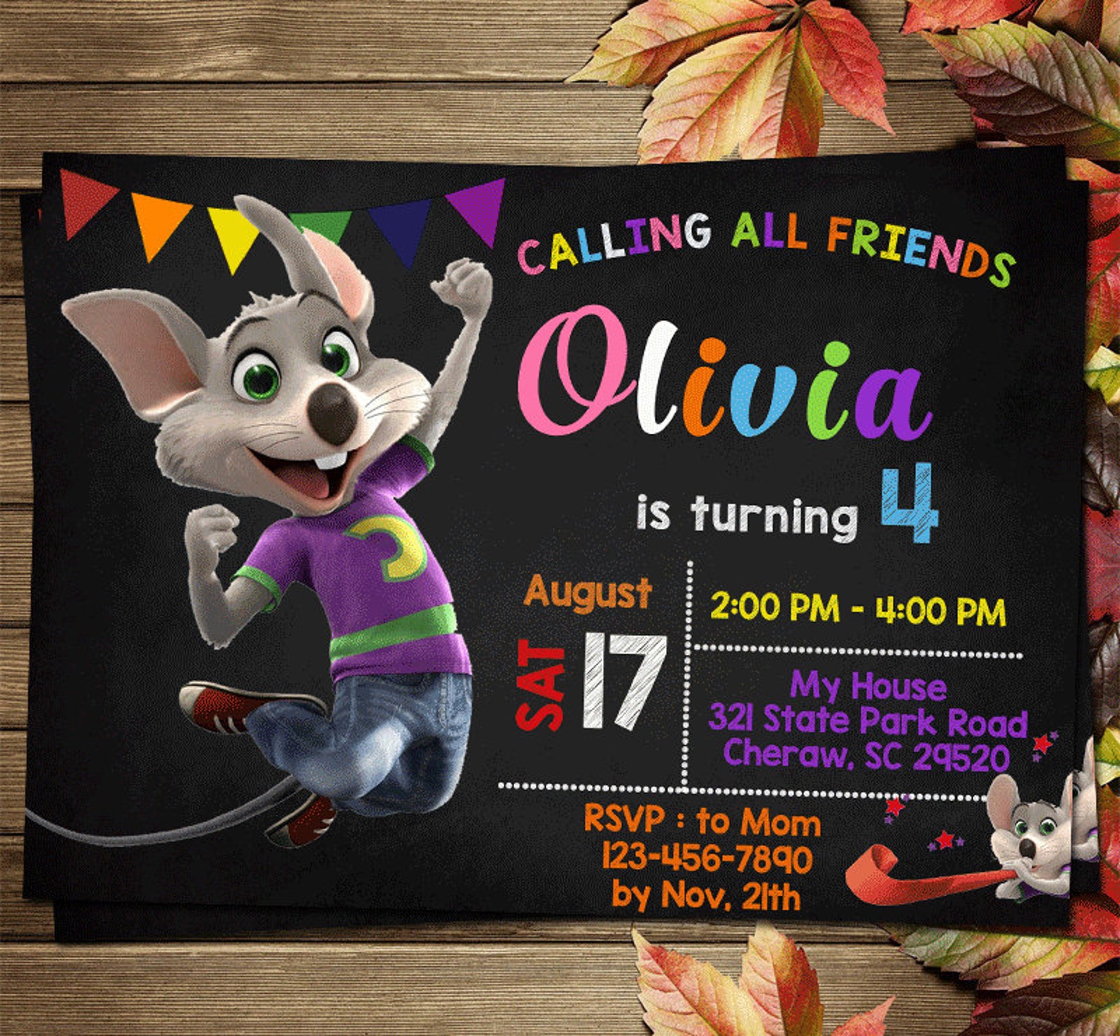 Printable Chuck E Cheese Birthday Party Invitation - Etsy