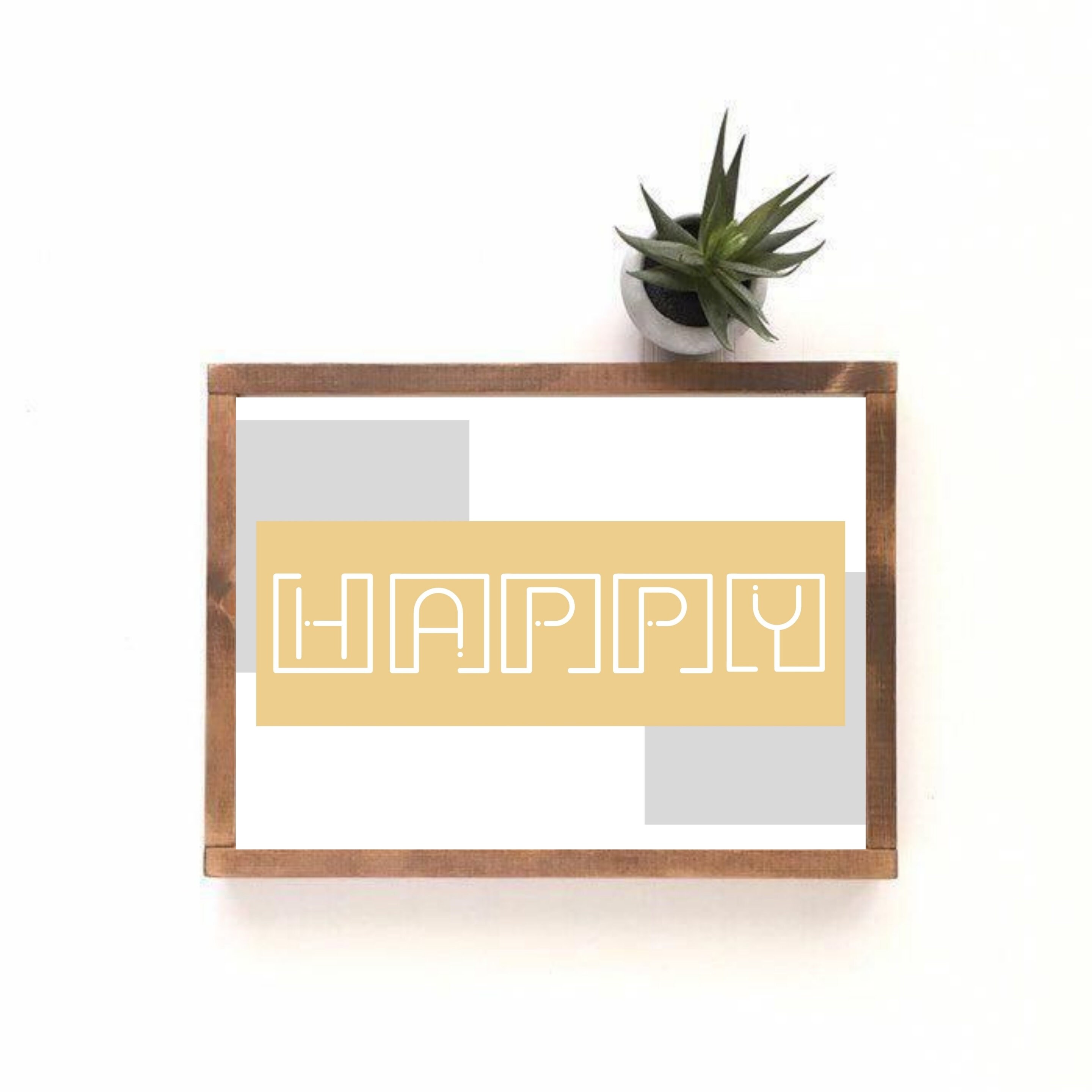Happy Geometric Wall Art, Yellow Wall Art, Living Room Decor, Happy ...