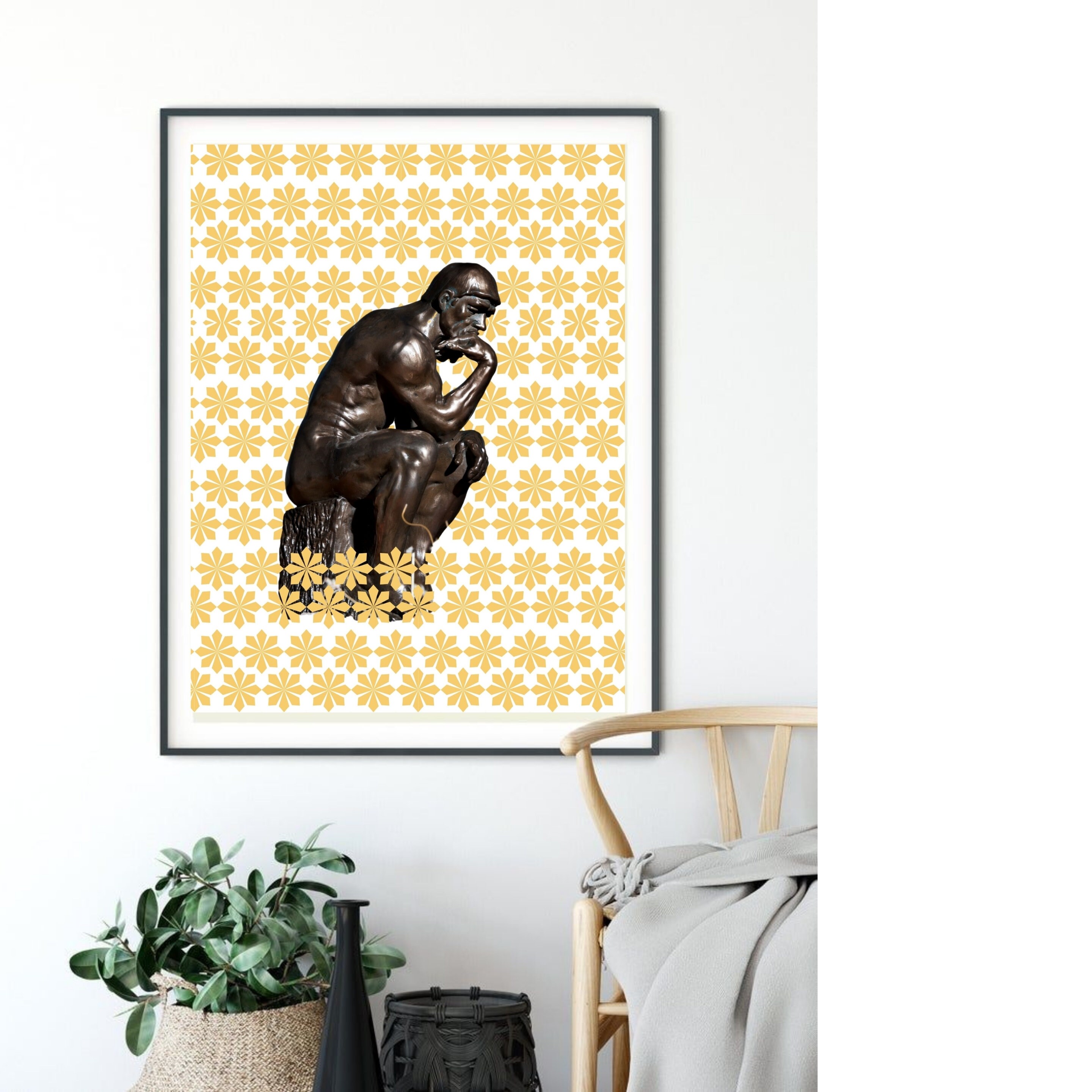 The Thinker Yellow Design, Abstract Art, Yellow Art, Retro Art, Vintage ...