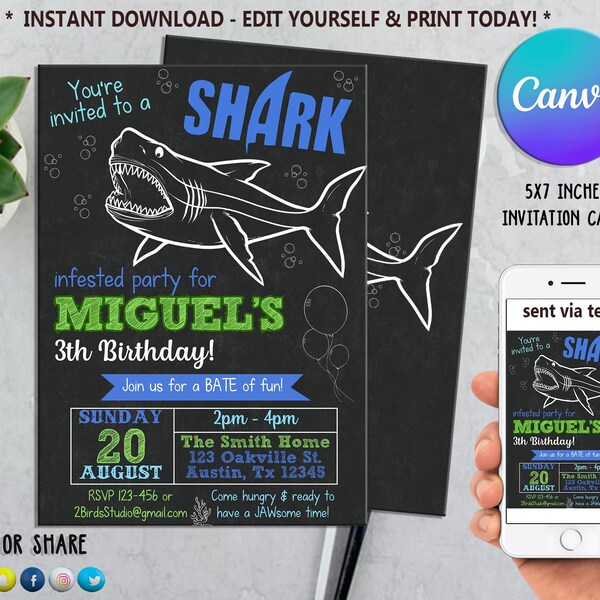 Shark Bite Invite - Etsy