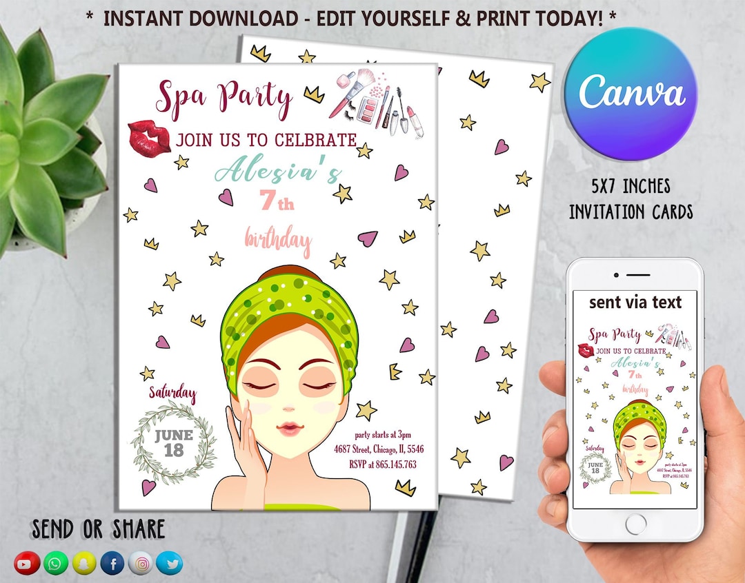 Invitación de spa editable invitación de cumpleaños de spa - Etsy México